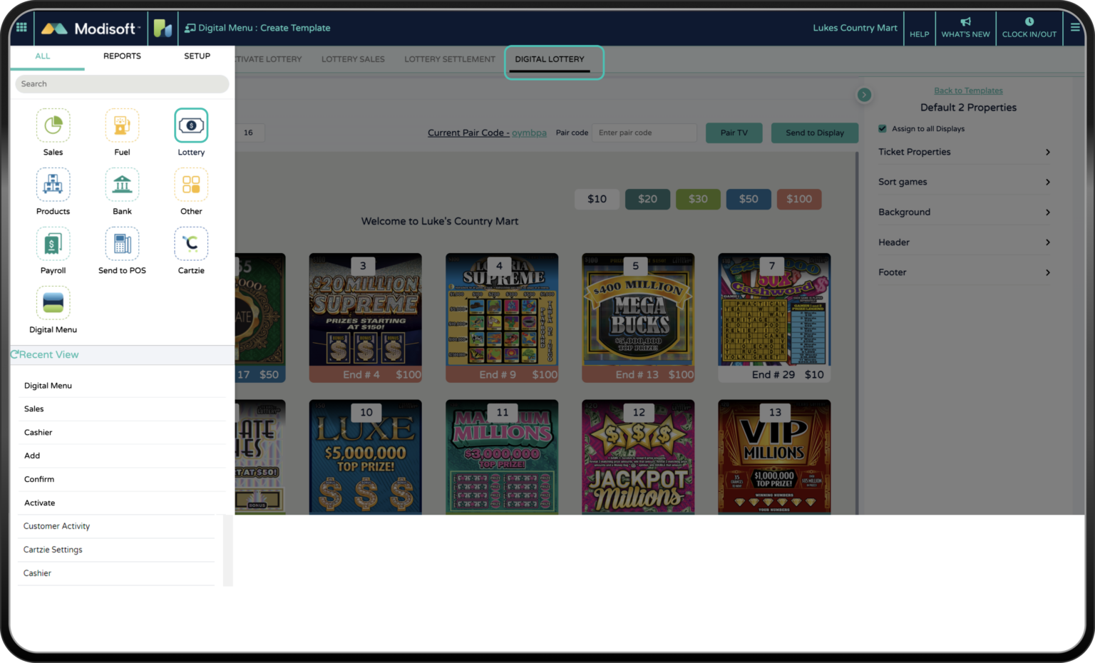 Lottery Display - Modisoft